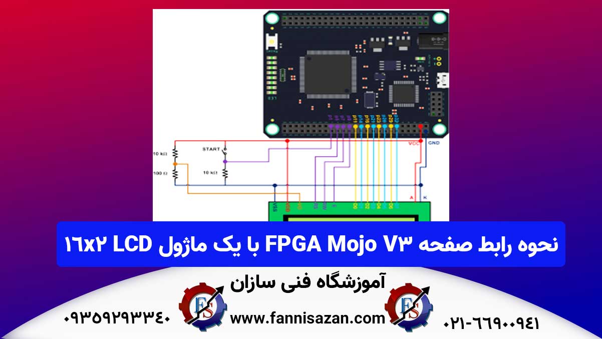 نحوه رابط صفحه Mojo V3 FPGA با یک ماژول LCD 16x2 - فنی سازان